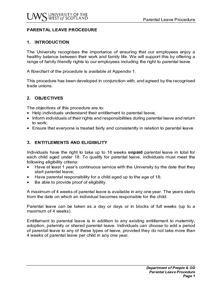 Fillable Online SHARED PARENTAL LEAVE AND PAY PROCEDURE 1. INTRODUCTION ...