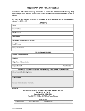 Fillable Online www.pdffiller.com366429085-Preliminary-Data-forFillable ...