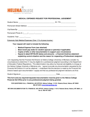 Fillable Online Get the free MEDICAL EXPENSES REQUEST FOR PROFESSIONAL JUDGEMENT - umhelena Fax ...