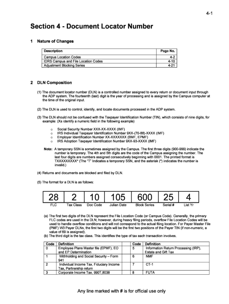 Fillable Online Section 4 - Document Locator Number - IRS tax forms Fax ...