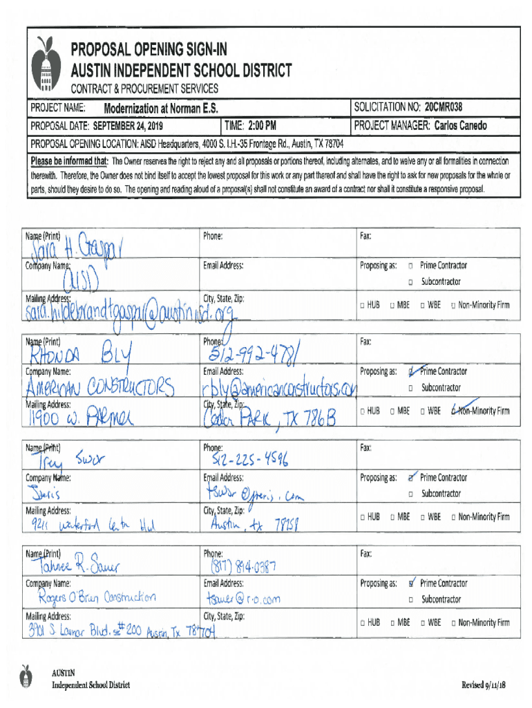Fillable Online Bid Sign-in Sheet for September 24, 2019 Fax Email ...