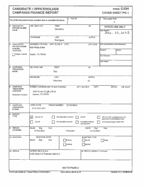 Fillable Online FORM C/OH CAMPAIGN FINANCE REPORT COVER SHEET PG 1 - Austin, Texas Fax Email ...
