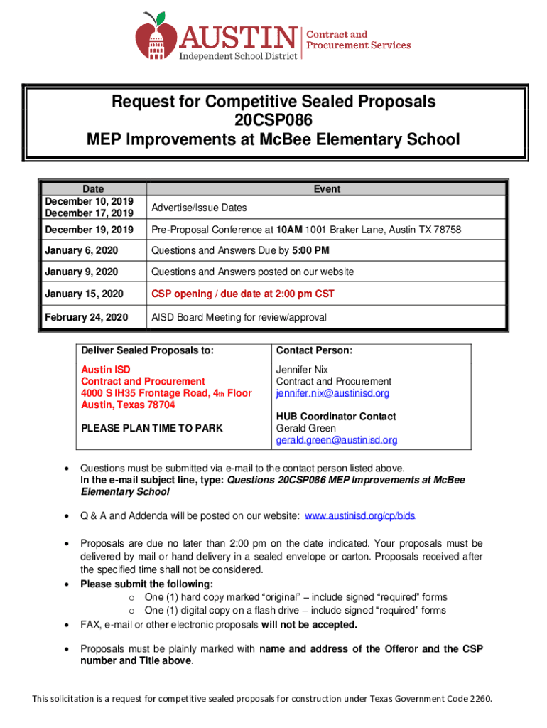 Fillable Online Request for Competitive Sealed Proposals 20CSP086 MEP Improvements at ... Fax ...