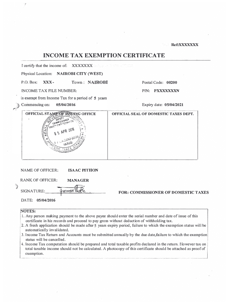 Fillable Online income tax exemption certificate - Google Fax Email ...