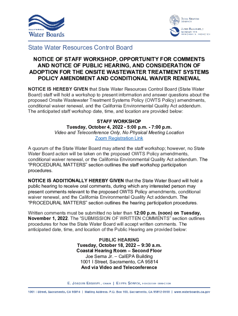 Fillable Online Onsite Wastewater Treatment System Policy and Waiver ...