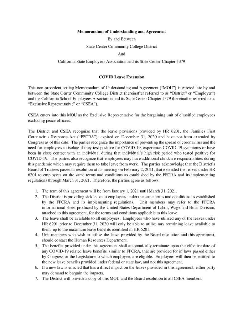 Fillable Online MOU with CSEA for Covid Leave Extension Fax Email Print ...