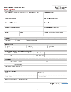 Fillable Online Employee Personal Data Form. Employee Personal Data ...