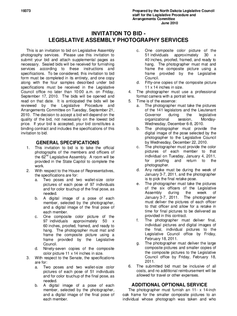 Fillable Online 19373. Invitation To Bid - Legislative Assembly ...