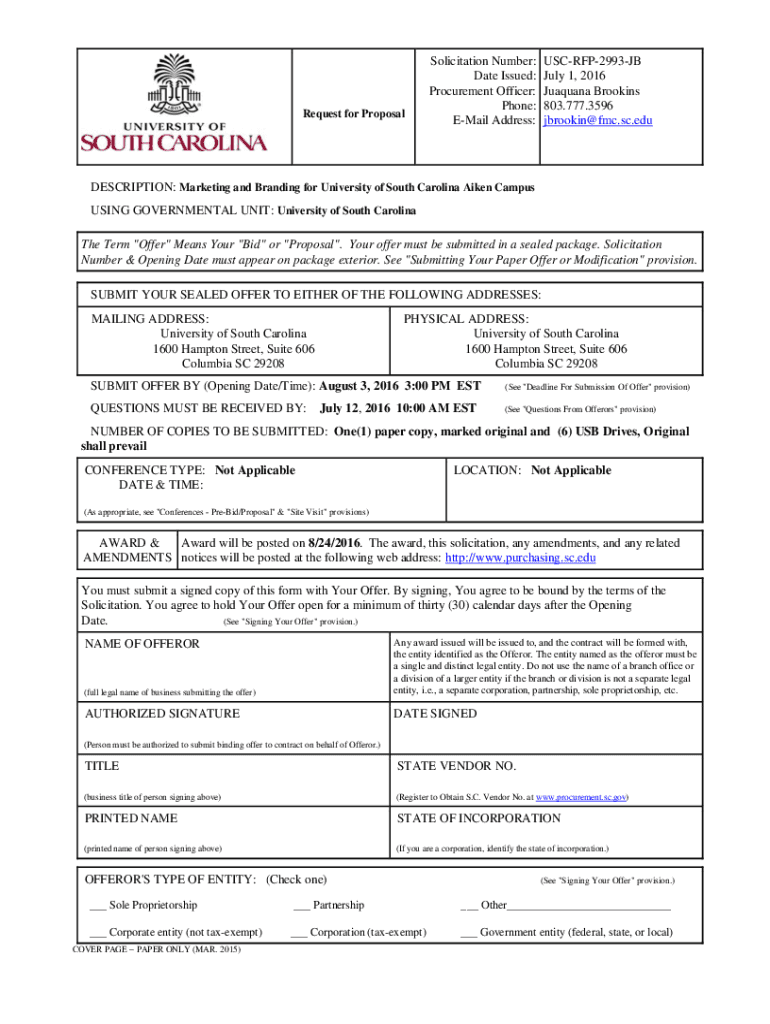 Fillable Online Solicitation Number: Date Issued: Procurement Officer ...