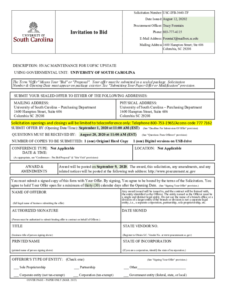 Fillable Online sc.edu solicitations documentsProcurement Officer ...