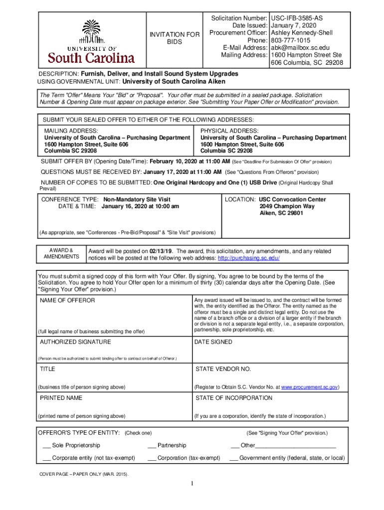 Fillable Online 1 INVITATION FOR BIDS Solicitation Number: Date Issued Fax Email Print - pdfFiller