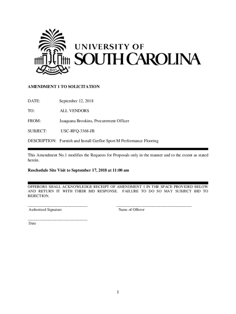 Fillable Online 1 AMENDMENT 1 TO SOLICITATION DATE Fax Email Print - pdfFiller
