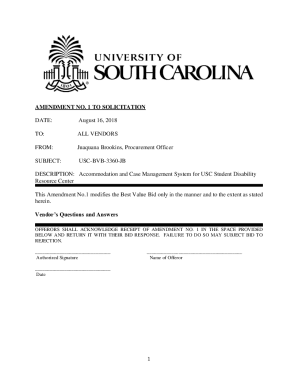 Fillable Online AMENDMENT NO. 1 TO SOLICITATION TO: ALL VENDORS SUBJECT: USC-RFP-3227 ... Fax ...