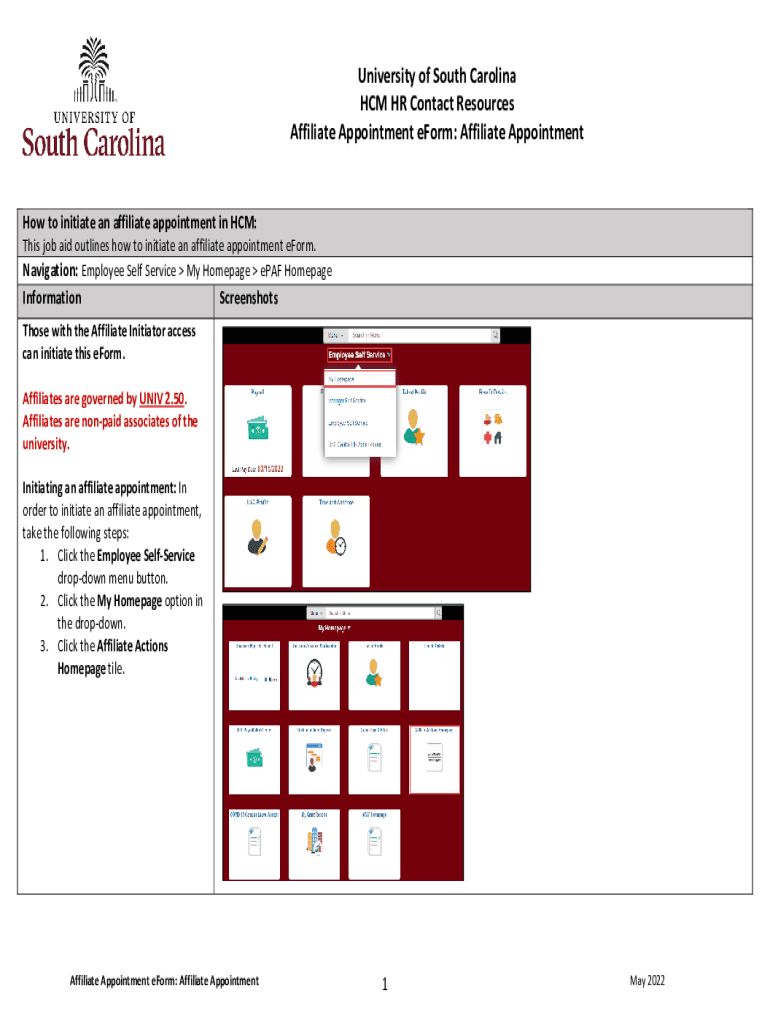 Fillable Online Affiliate Appointment eForm - University of South ...