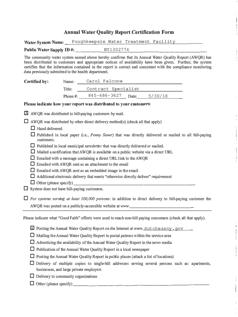 Fillable Online Annual Water Quality Report - New York State Department ...