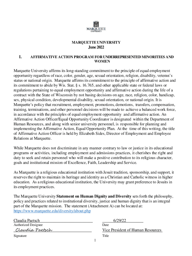 Fillable Online AFFIRMATIVE ACTION PROGRAM FOR UNDERREPRESENTED MINORITIES ANDWOMEN ... Fax ...