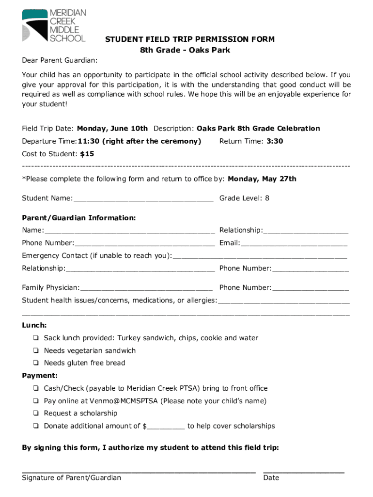 Fillable Online Free Field Trip Consent (Permission) Forms (WordPDF ...