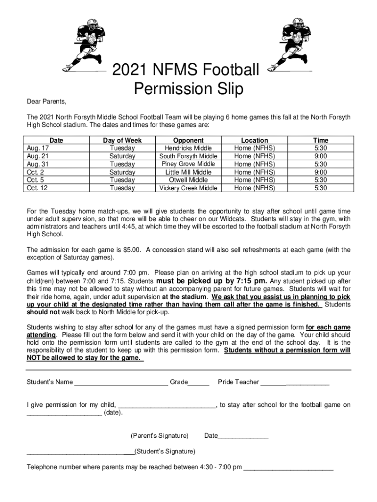Fillable Online www.facebook.comNorthForsythMSpostsThe Football Parent ...
