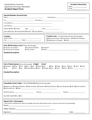 Fillable Online Accident Report Form - Florida Atlantic University Fax Email Print - pdfFiller