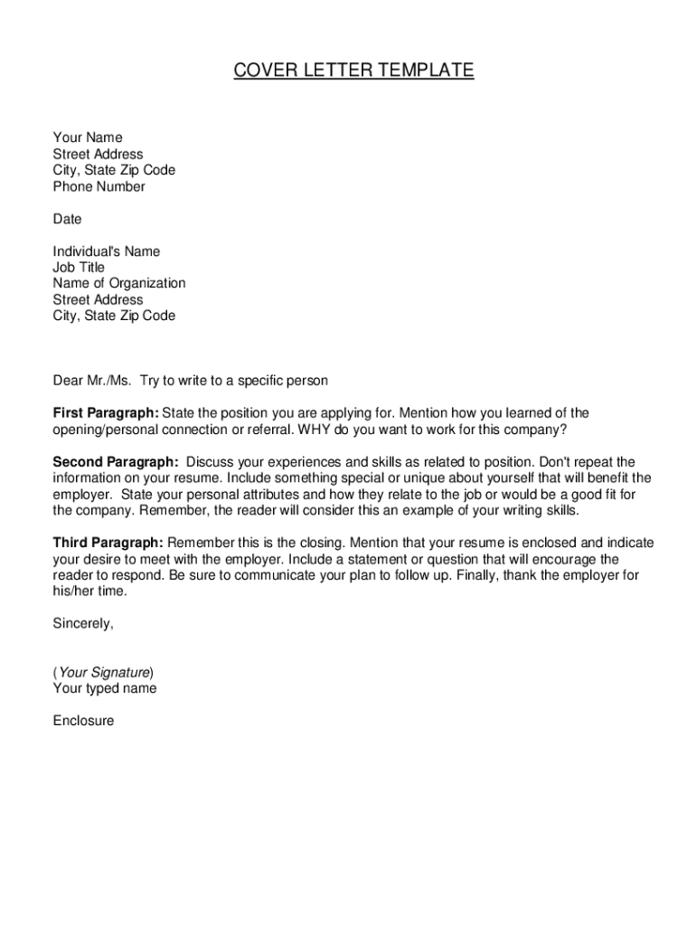 Fillable Online COVER LETTER TEMPLATE Fax Email Print - pdfFiller