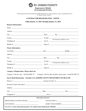Fillable Online 2021 Septic Contractor Registration Application Fax Email Print - pdfFiller