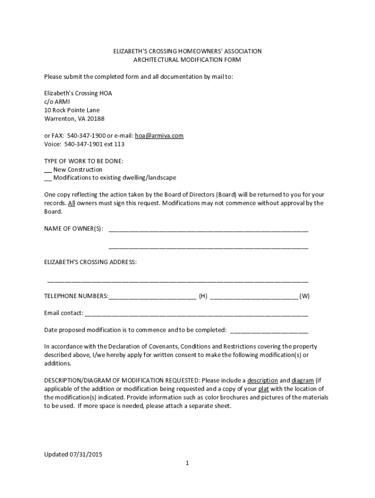 Fillable Online oakmill.usdocumentsARC Mod FormOAK MILL HOMEOWNERS ...