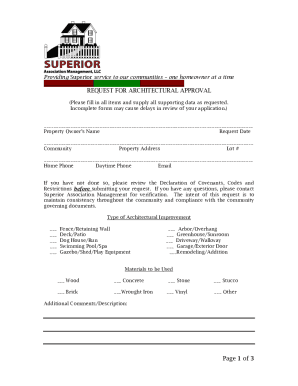 Fillable Online PDF REQUEST FOR ARCHITECTURAL APPROVAL Fax Email Print ...