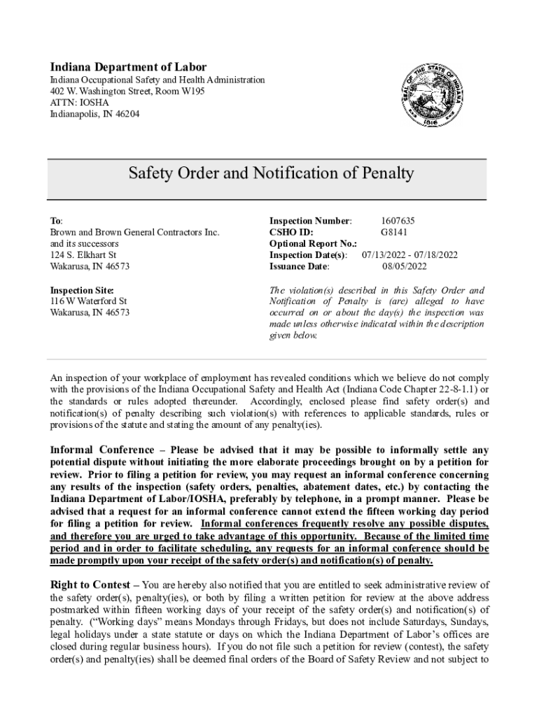 Fillable Online Safety Order and Notification of Penalty - IN.gov Fax ...