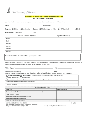 Fillable Online Psychological Science MS Thesis, PhD Dissertation Timeline and Intent to Defend ...