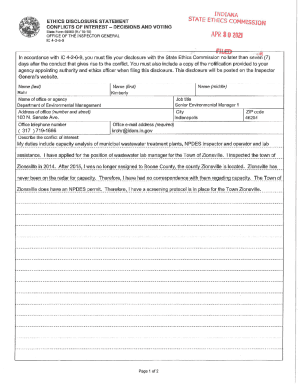 Fillable Online ETHICS DISCLOSURE STATEMENT CONFLICTS OF INTEREST ...