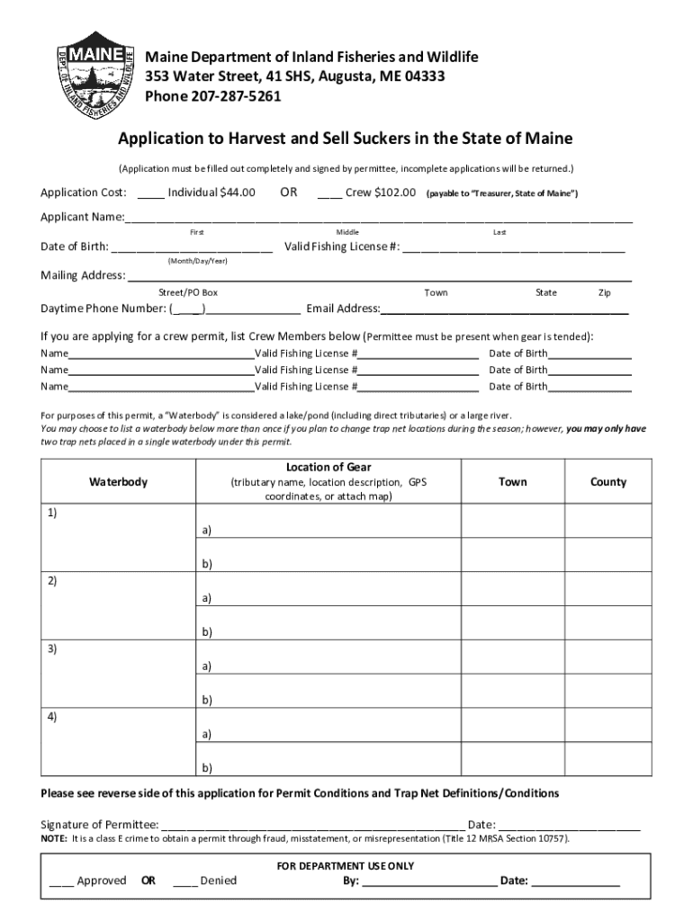 Fillable Online Maine Department of Inland Fisheries and Wildlife 353 ...