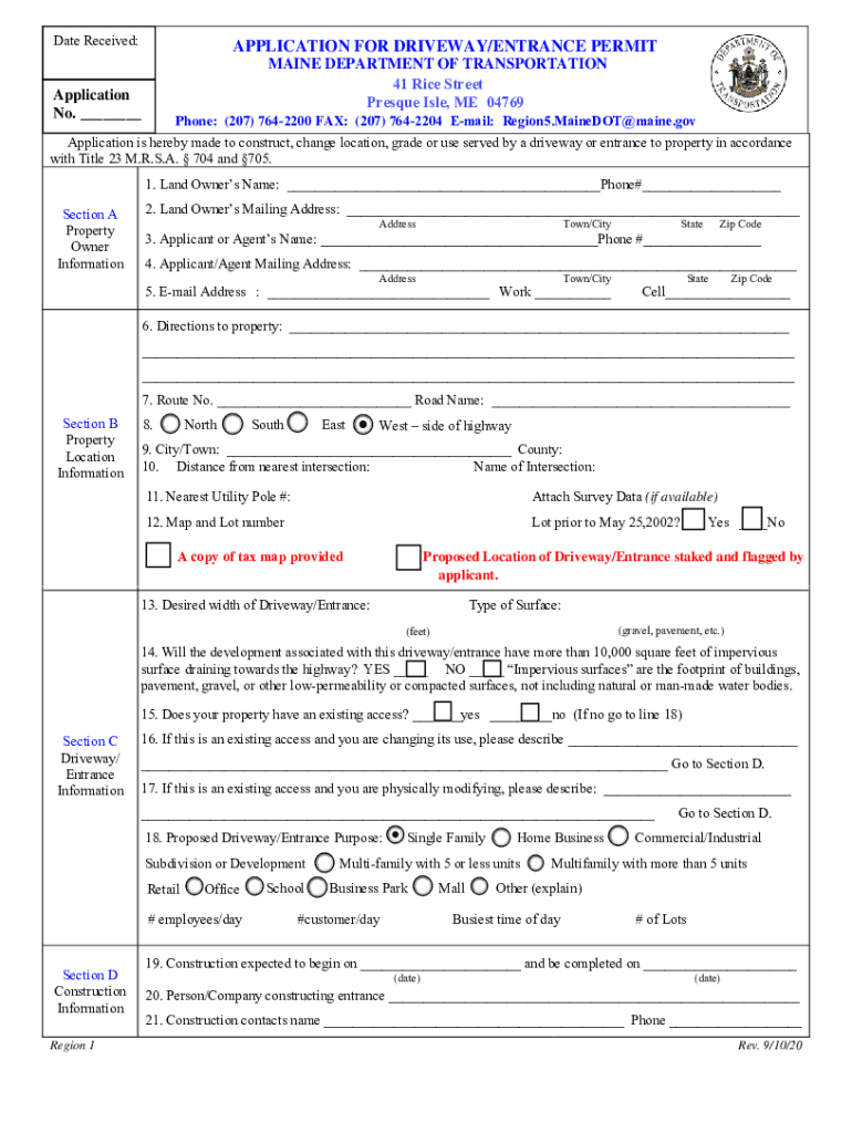 Fillable Online MaineDOT Driveway/Entrance Permit Fax Email Print ...
