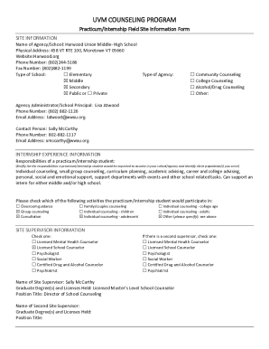 Fillable Online UVM Counseling Program - Practicum/Internship Field ...