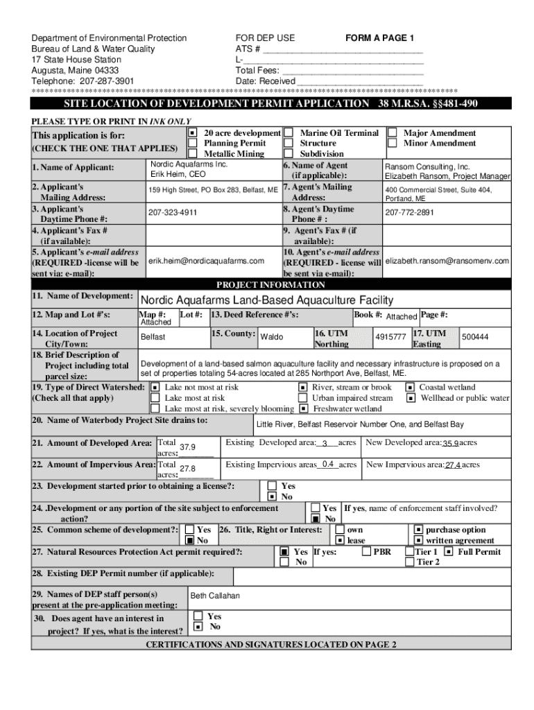 Fillable Online DEPARTMENT OF ENVIRONMENTAL PROTECTION FOR DEP USE ...