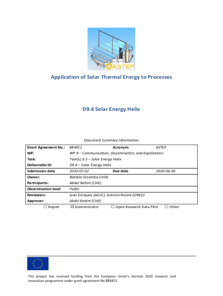 Fillable Online Application of Solar Thermal Energy to Processes D9.4 ... - Zenodo Fax Email ...