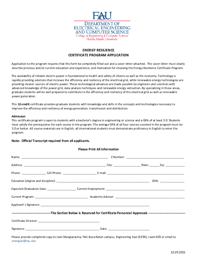 Fillable Online certificate-energy-resilience-program-application.pdf Fax Email Print - pdfFiller
