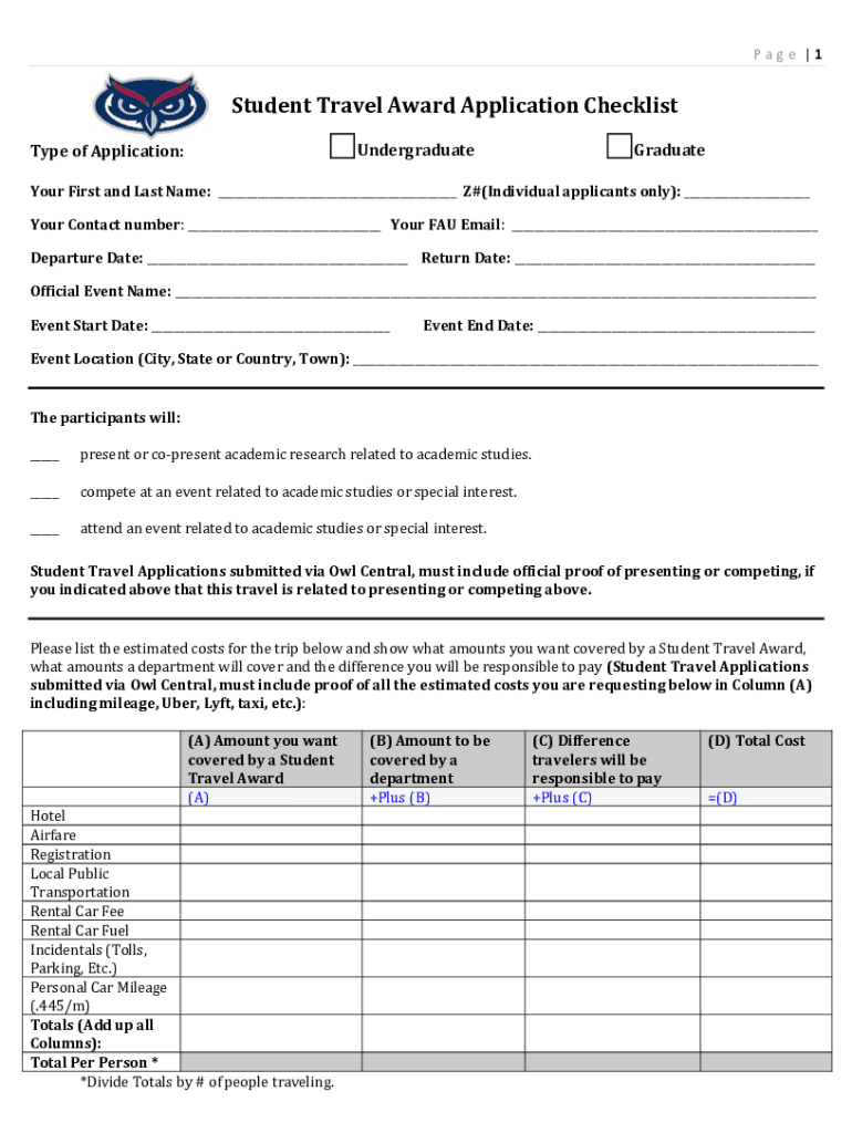 Fillable Online Student Travel Award Application Checklist Fax Email Print - pdfFiller