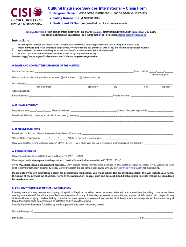 Fillable Online www.culturalinsurance.comCamp-America-CISICAMP AMERICA ...