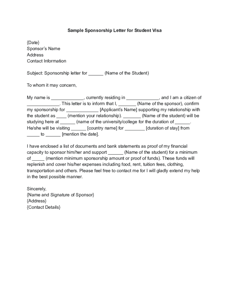 Fillable Online Sponsorship Letter Sample for Student Visa ...