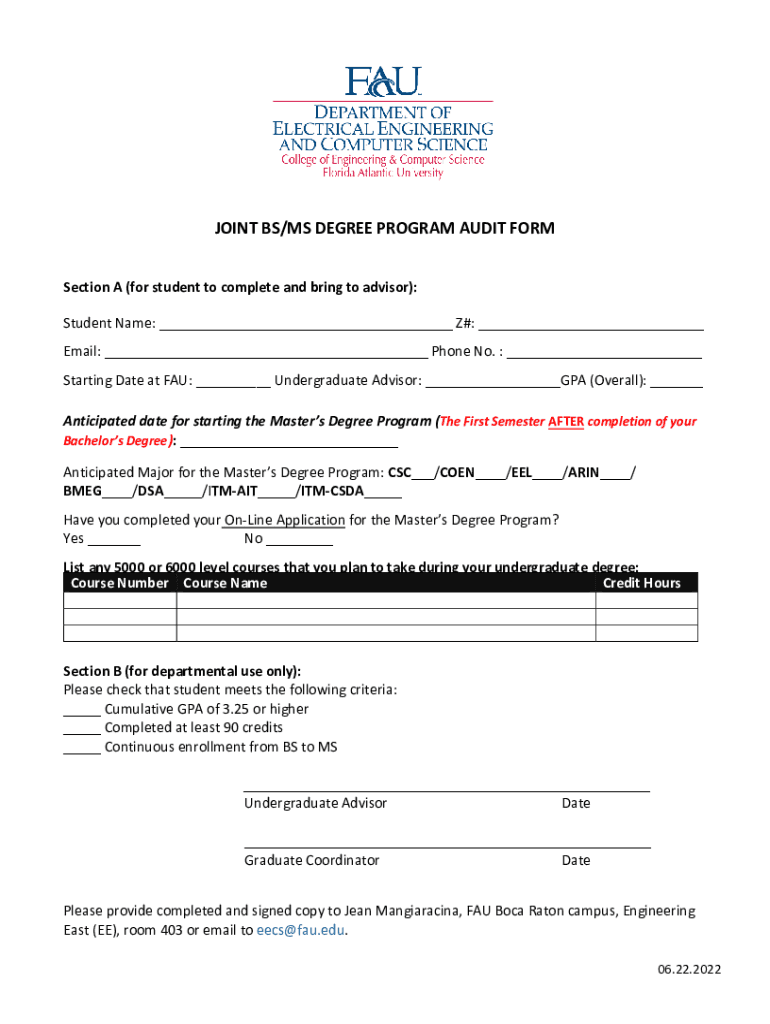 Fillable Online www.fau.edupdfjoint-bsms-audit-form-cegeApplication ...