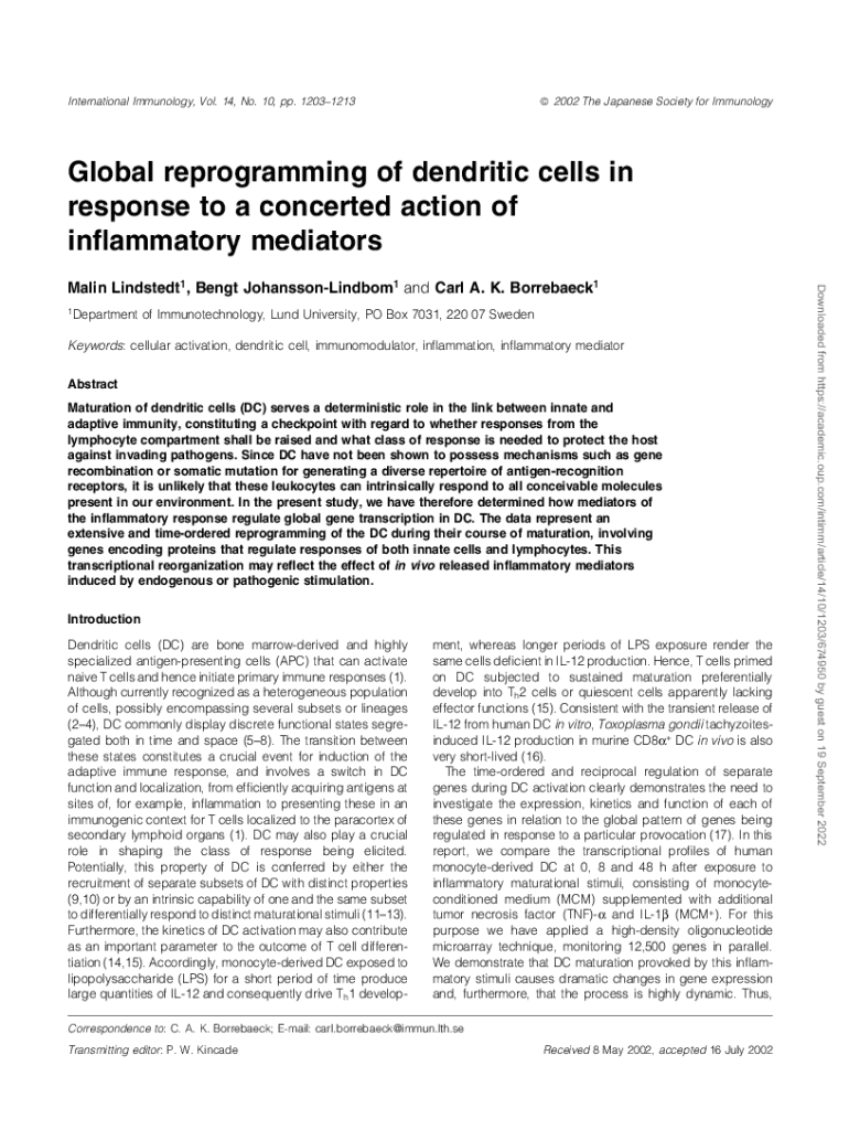 Fillable Online Global Reprogramming Of Dendritic Cells In Response To