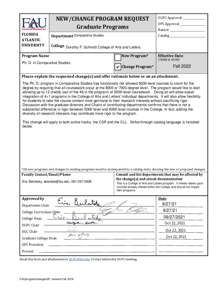 Fillable Online approval.ufl.edustart-new-requestchangeChange Program ...