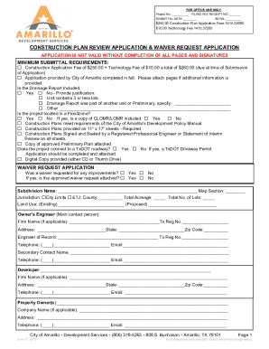 Fillable Online CONSTRUCTION PLAN REVIEW APPLICATION & WAIVER ... Fax ...