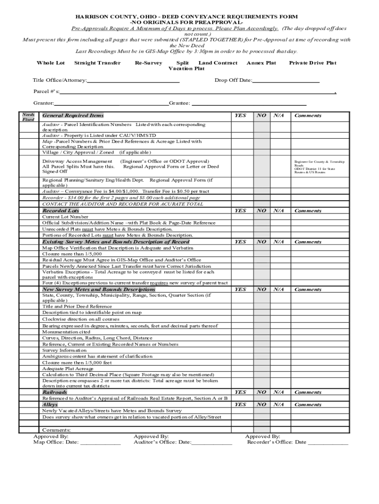 Fillable Online HARRISON COUNTY, OHIO - DEED CONVEYANCE REQUIREMENTS FORM -NO ORIGINALS ... Fax ...
