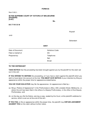 Fillable Online www.studocu.comform-5a-writ-template18120859Form 5a ...