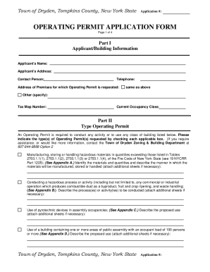 Fillable Online OPERATING PERMIT APPLICATION FORM - Town of Dryden Fax ...