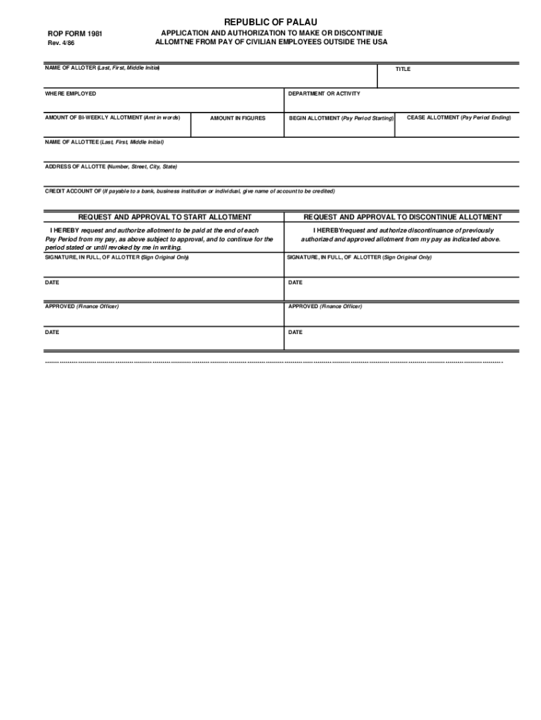 Fillable Online ROP FORM 1981 APPLICATION AND AUTHORIZATION TO MAKE OR ...