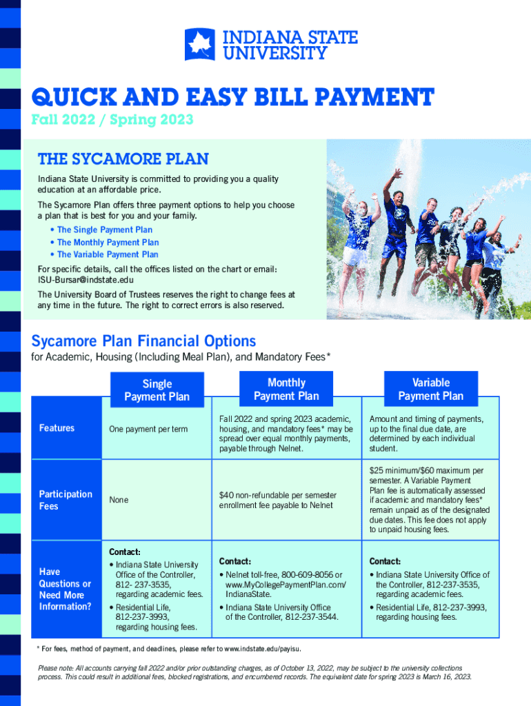 Fillable Online QUICK AND EASY BILL PAYMENT - Indiana State University ...