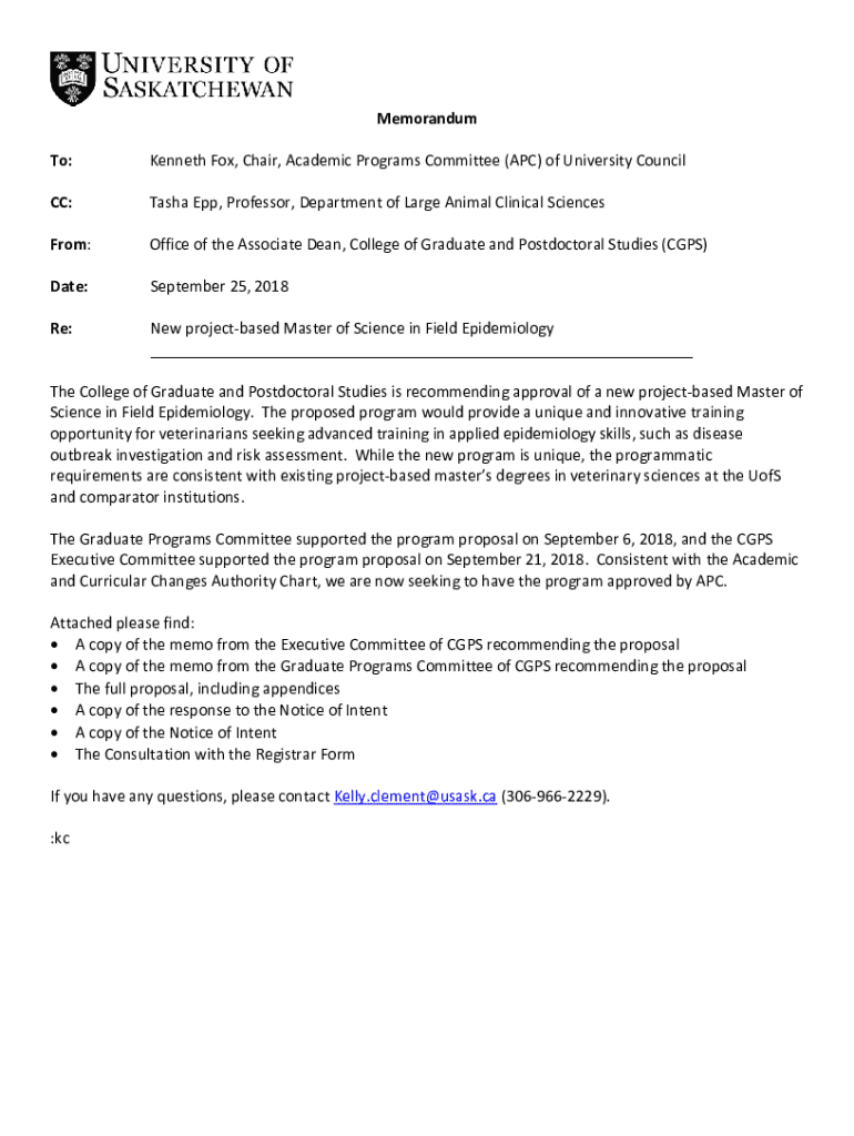Fillable Online cgps.usask.cadocumentsMemo to APCMSc FieldMemorandum To ...