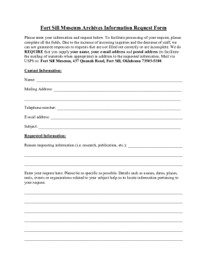 Fillable Online Fort Sill Museum Archives Information Request Form Fax ...